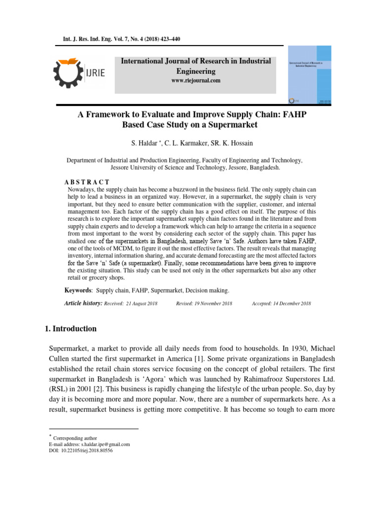 A Framework To Evaluate And Improve Supply Chain Pdf Supply Chain Supply Chain Management