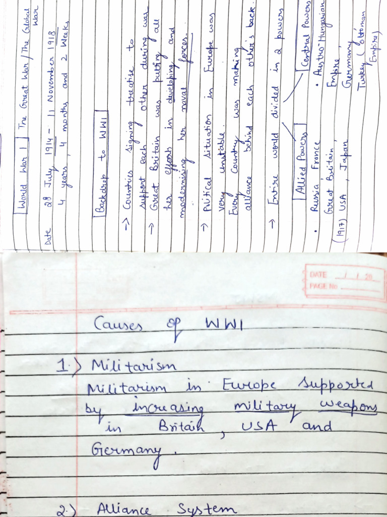 History of WW1 Hand Made Notes | PDF