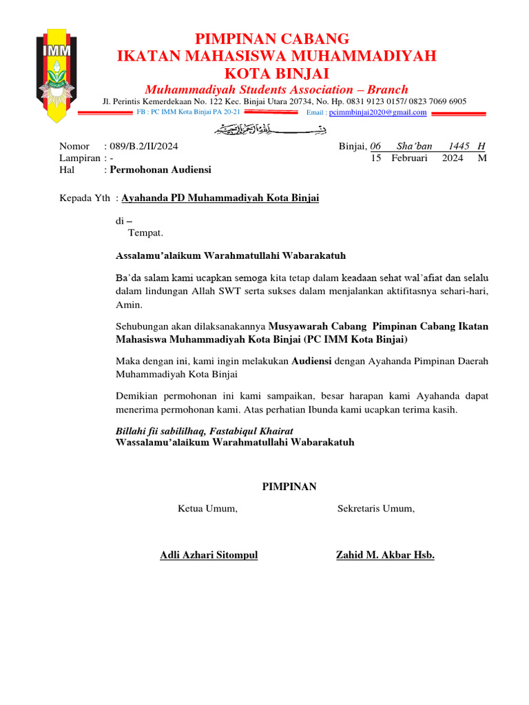 Permohonan Audiensi PC IMM Binjai | PDF | Bisnis