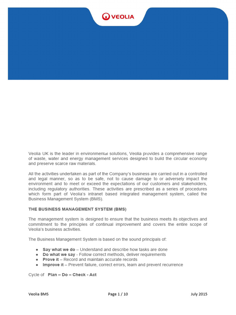 Business Management System Summary | PDF | Occupational Safety And ...