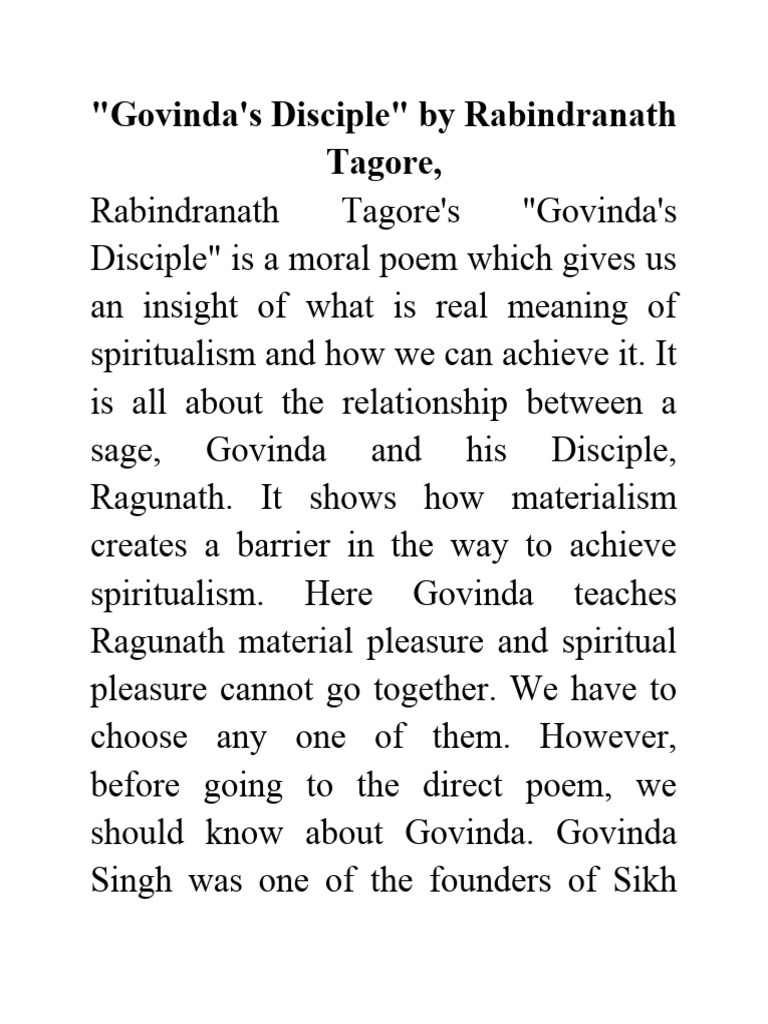 Spiritual Lessons in "Govinda's Disciple" | PDF | Rabindranath Tagore ...