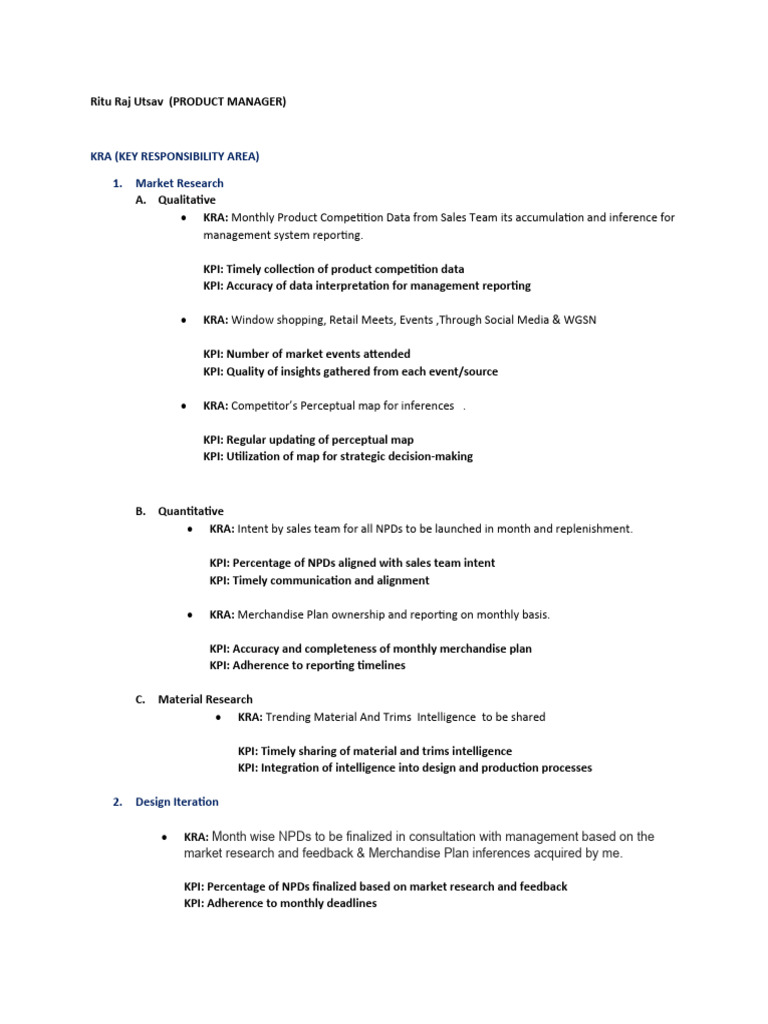 Key Responsibility Areas for Product Manager | PDF | Performance ...