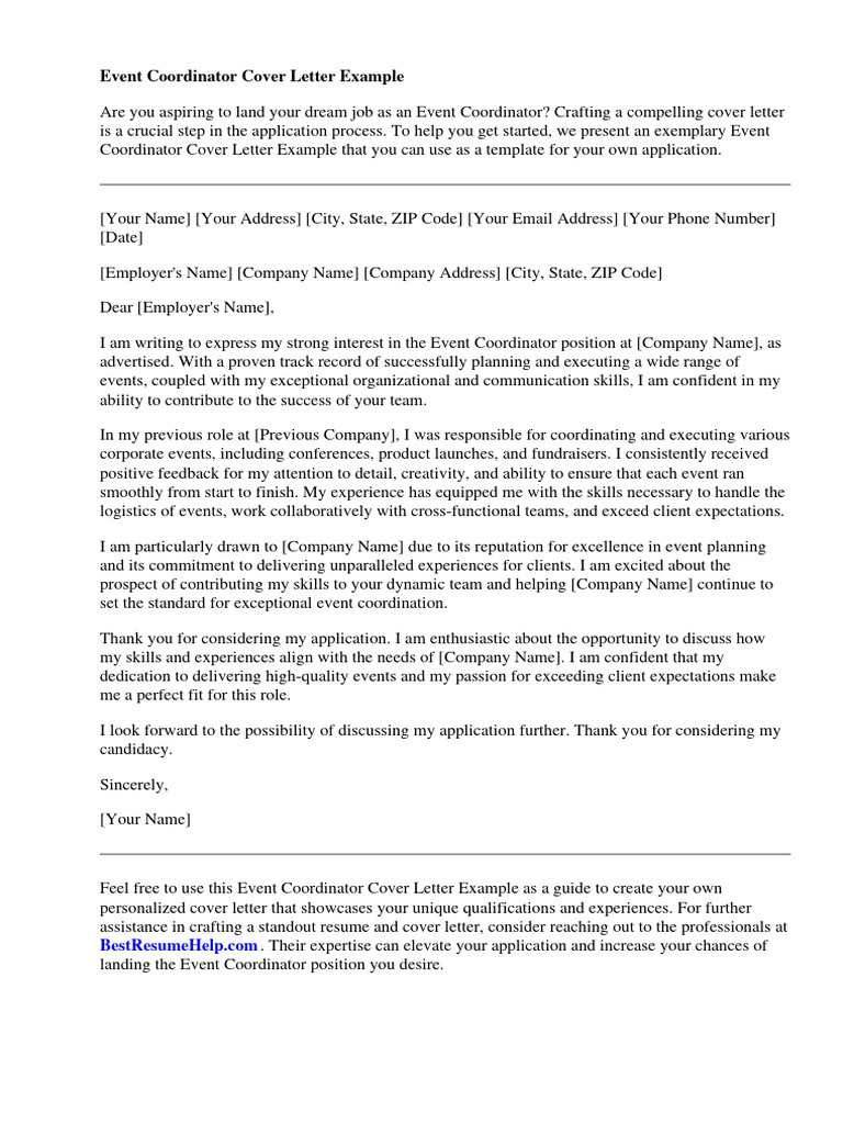 Event Coordinator Cover Letter Example | Download Free PDF | Résumé ... Event Coordinator Cover Letter Example | Download Free PDF | Résumé ...