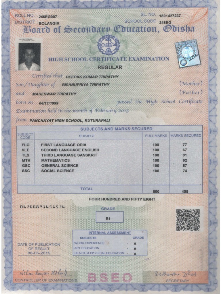 Matric Certificate | PDF