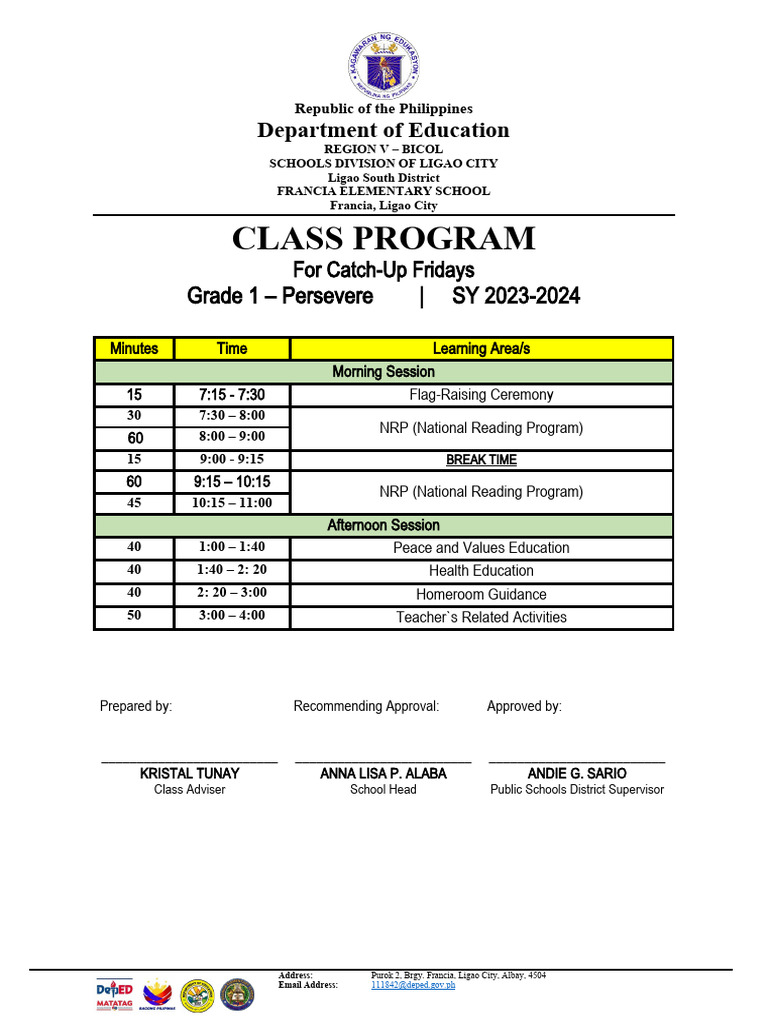 Grade 1 Catch-Up Fridays Program | PDF | Learning | Cognition