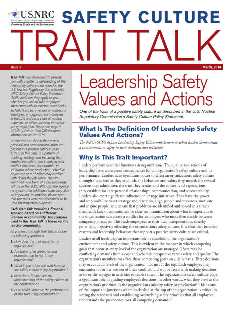 Ml14051a543 Safety Culture | PDF | Leadership | Nuclear Regulatory ...