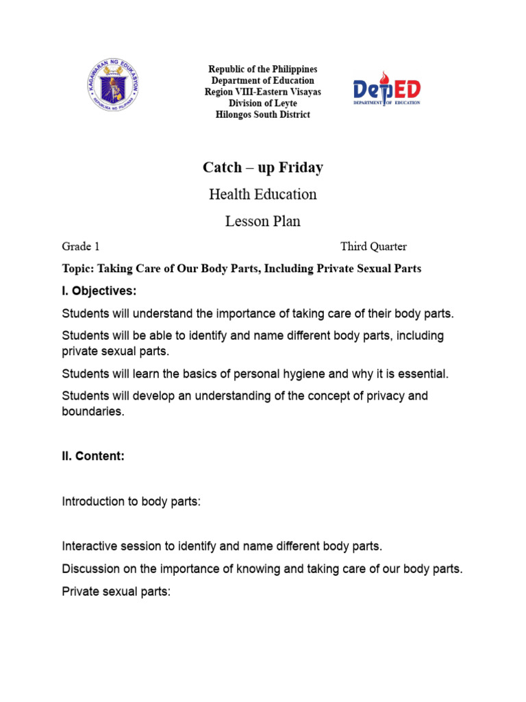 Grade 1 Health Education Catch Up Friday 3rd Quarter Identifying Parts ...