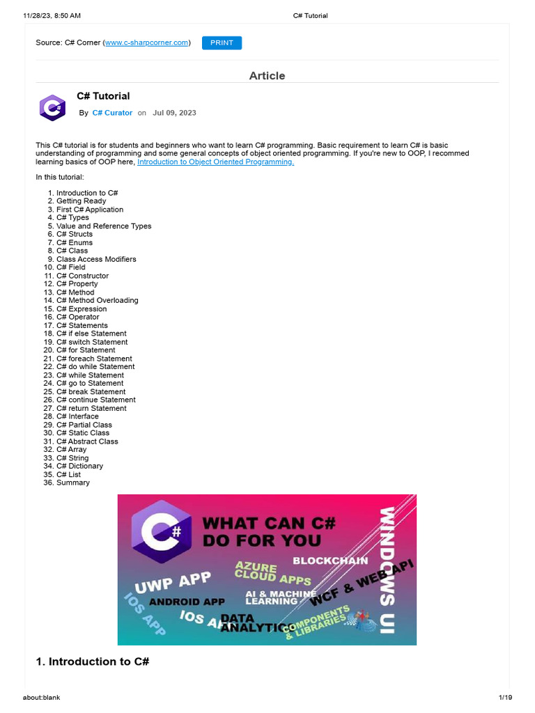 C# Tutorial | PDF | C Sharp (Programming Language) | Programming C# Tutorial | PDF | C Sharp (Programming Language) | Programming