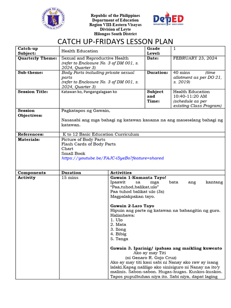 Grade1 Health Catch Up Friday | PDF