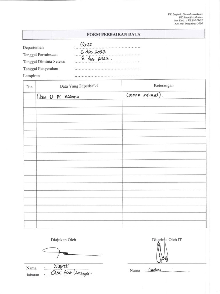 Form Perbaikan | PDF