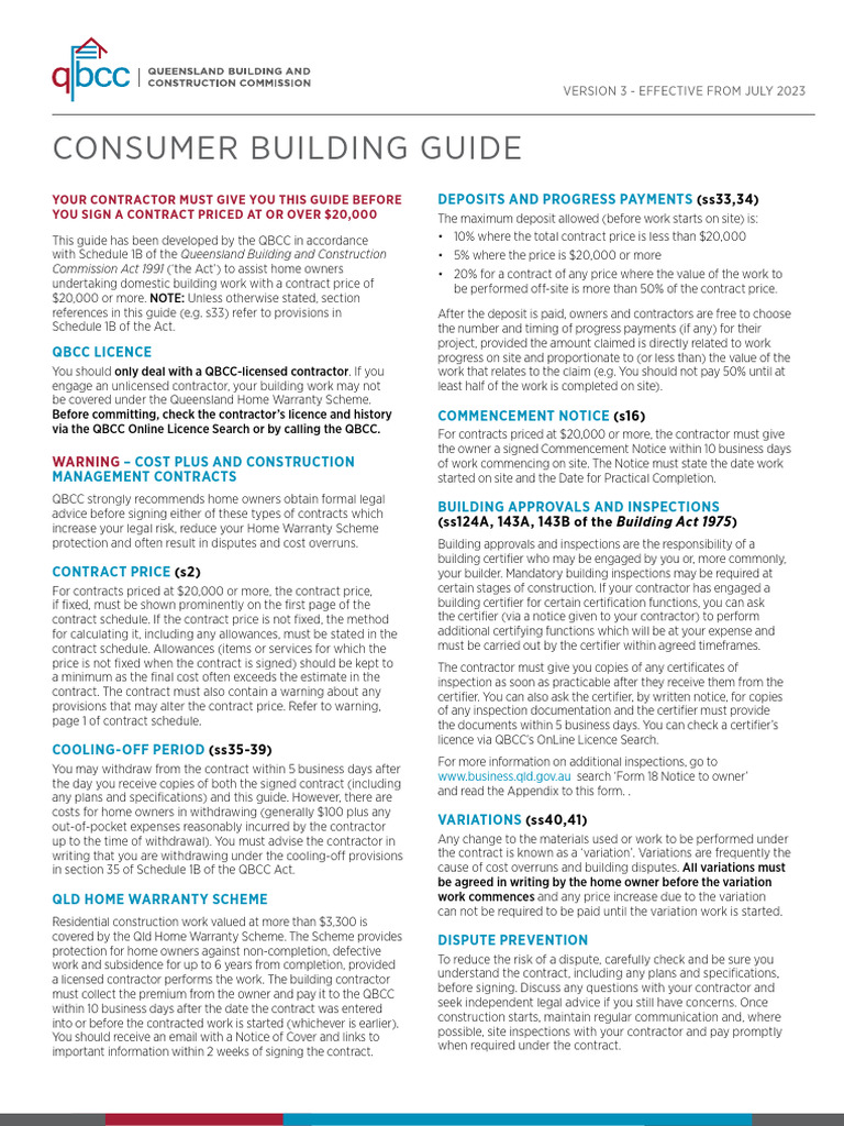Guide QBCC Consumer Building v3 | PDF | Breach Of Contract | Private Law