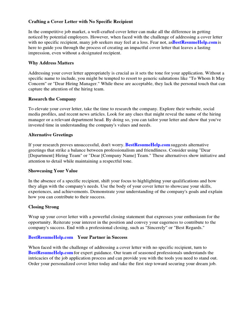 Cover Letter With No Specific Recipient | PDF | Résumé | Linked In