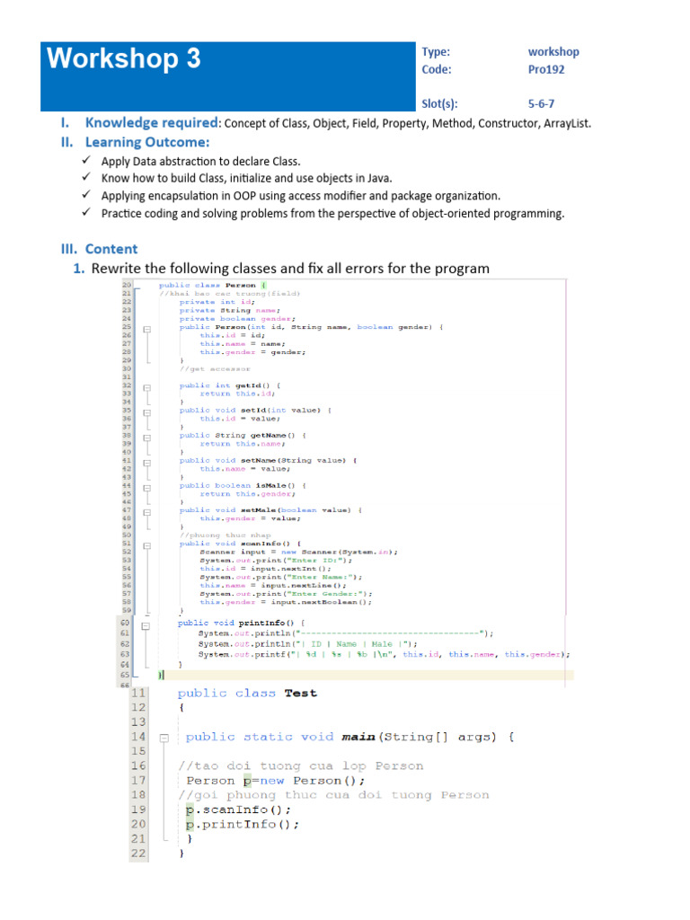 Workshop3 Pro192 Trangptm7 | PDF | Class (Computer Programming) | Method (Computer Programming)
