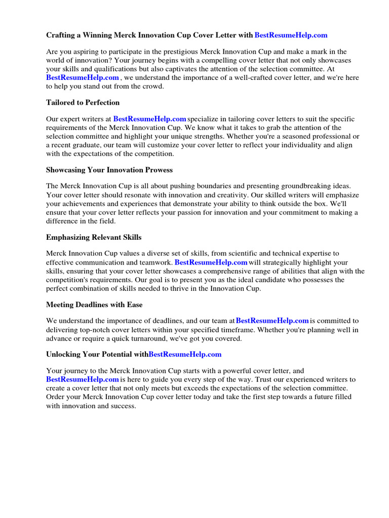 Merck Innovation Cup Cover Letter | PDF | Résumé | Brand