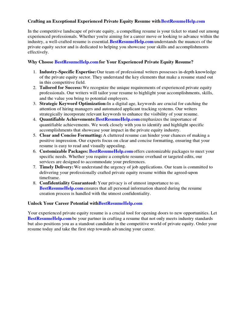 Experienced Private Equity Resume | PDF | Private Equity | Résumé