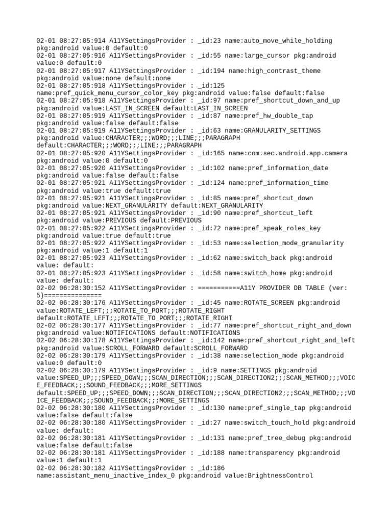 Android A11Y Settings Provider Log | PDF | Free Mobile Software | Computing