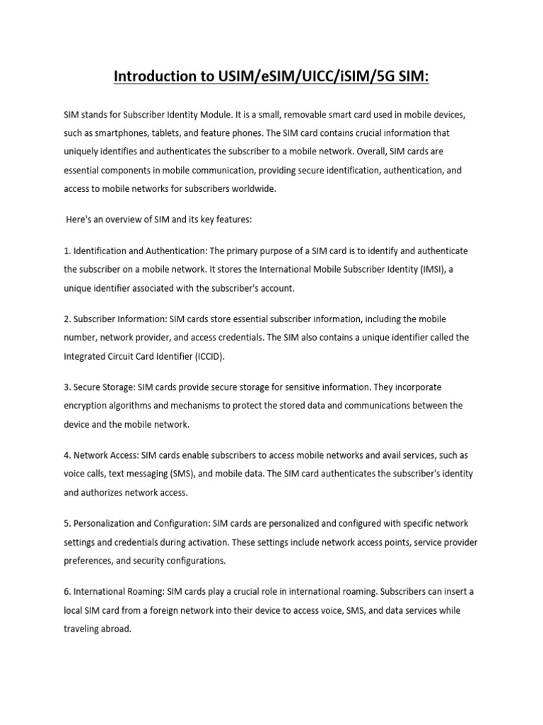 Introduction To USIM - ESIM - UICC - ISIM - 5G SIM | PDF | Consumer ...