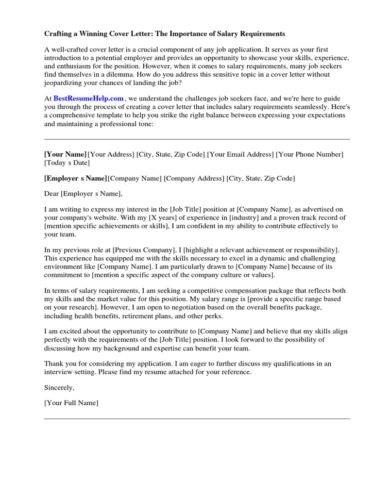 Cover Letter With Salary History Example