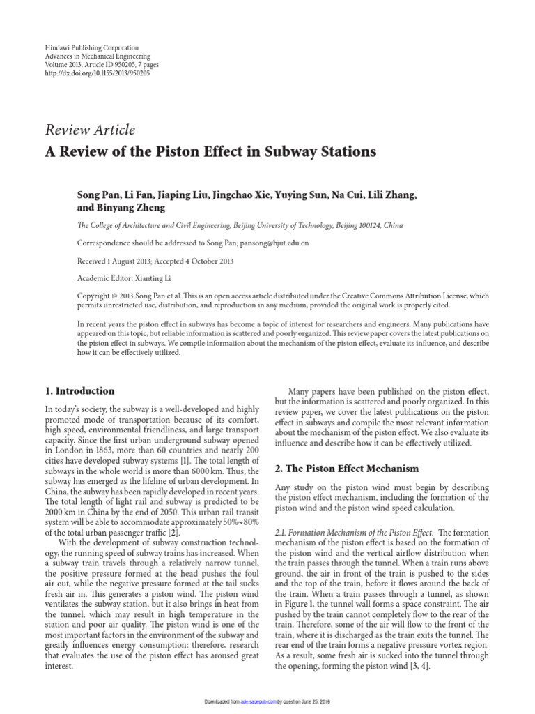 A Review of The Piston Effect in Subway Stations | PDF | Fluid Dynamics ...