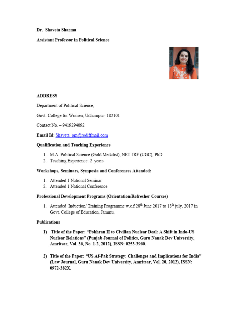 Dr. Shaveta Sharma's Publications Overview | PDF