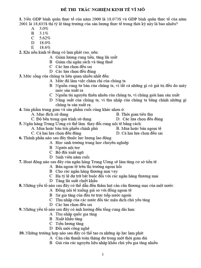 (KTVM) - Kinh-Te-Vi-Mo - Ngan - Hang - de - Thi - Kinh - Te - VI - Mo - Vao - Ngan - Hang - Co ...