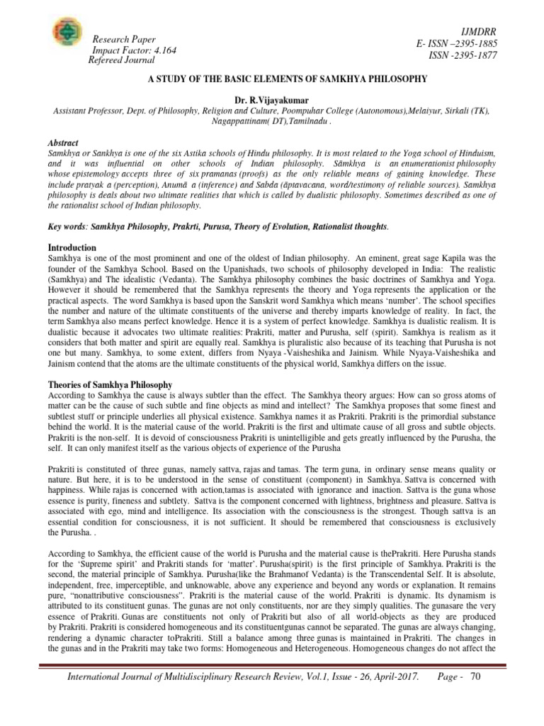 Basic Elements of Samkhya Philosophy | PDF | Hindu Philosophy | Ātman ...