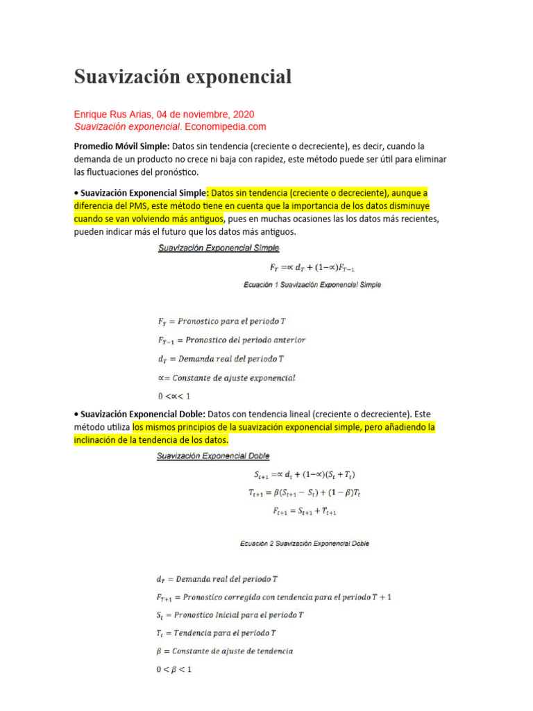 Suavización Exponencial | PDF | Funcion exponencial