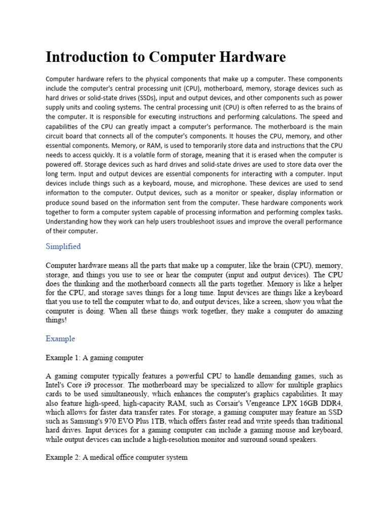 Basic Hardware Familirization - Introduction To Computer Hardware | PDF | Computer Hardware ...