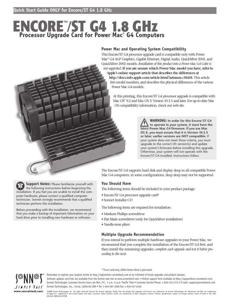 encore_st_1800_qsg | PDF | Mac Os | Booting
