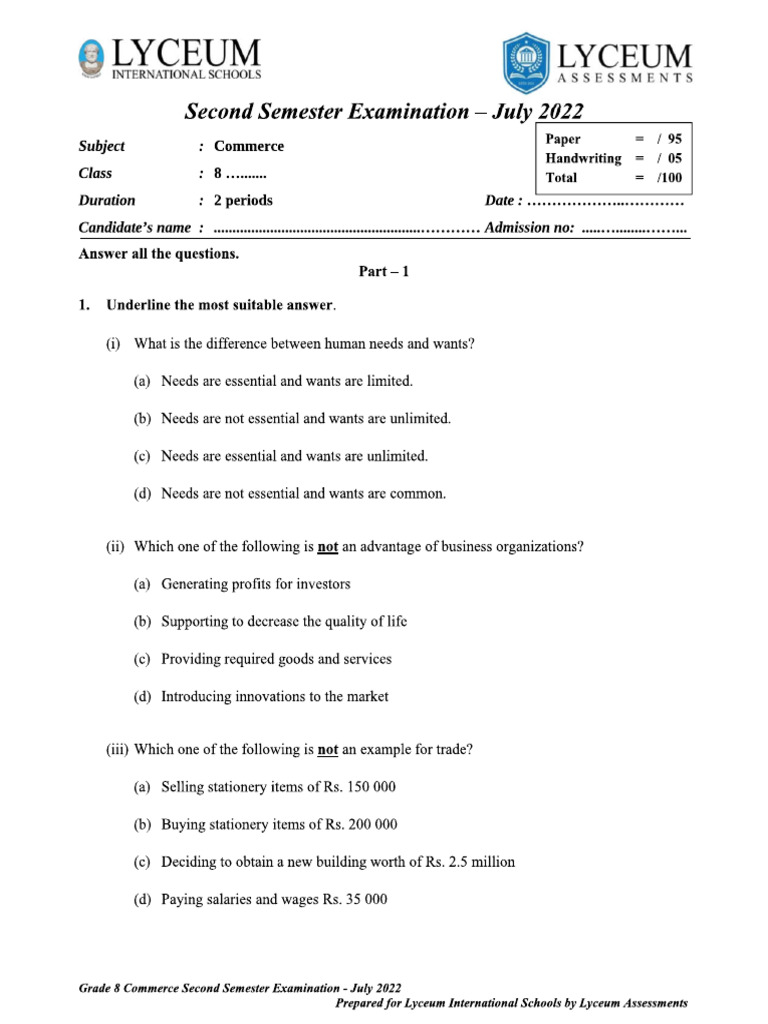 Grade 8 Commerce | PDF