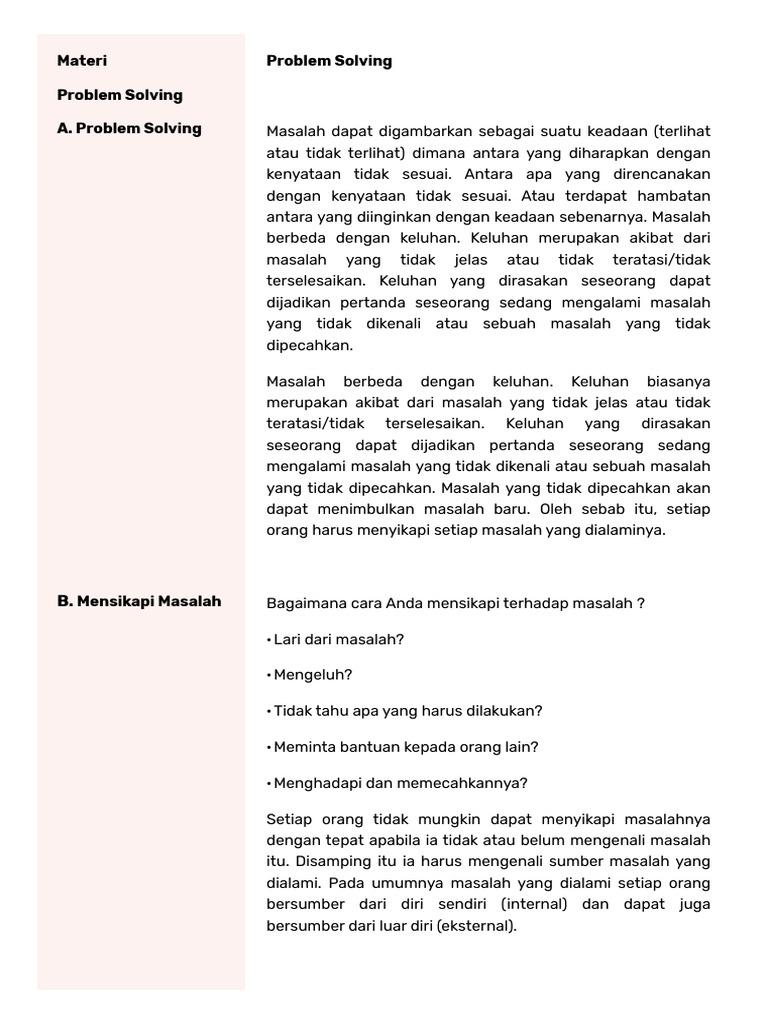 Materi Problem Solving | PDF | Karier & Perkembangan | Pengembangan Diri