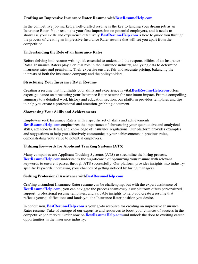 Insurance Rater Resume | PDF | Insurance | Sales