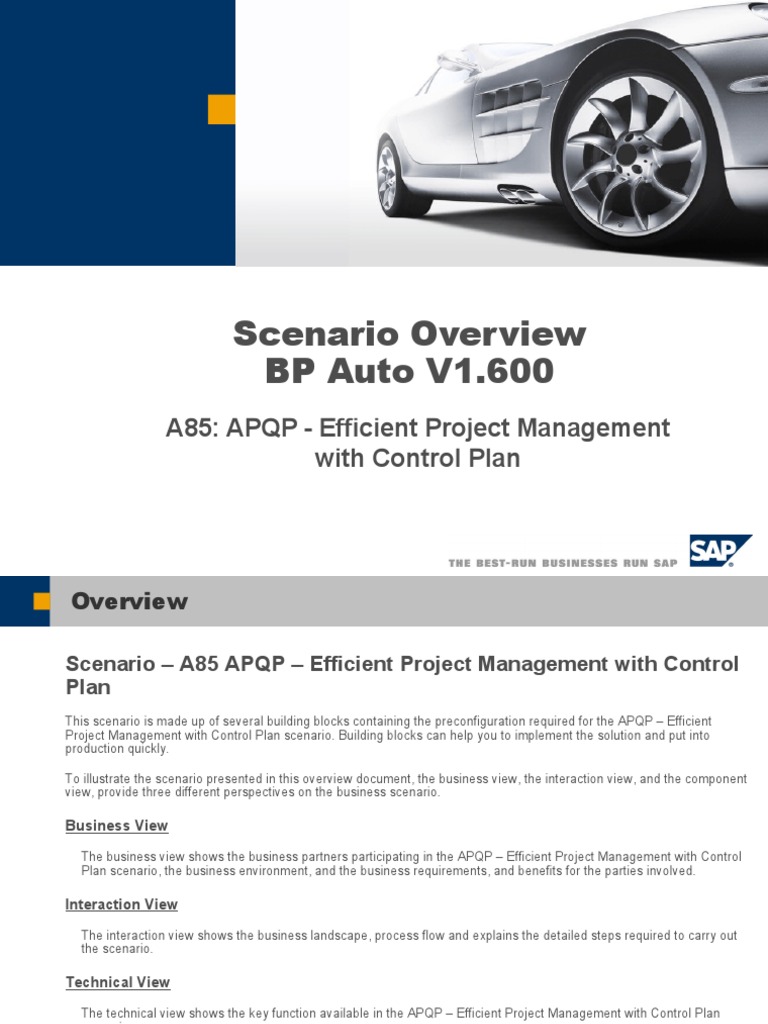 Scenario Overview BP Auto V1.600: A85: APQP - Efficient Project Management With Control Plan ...