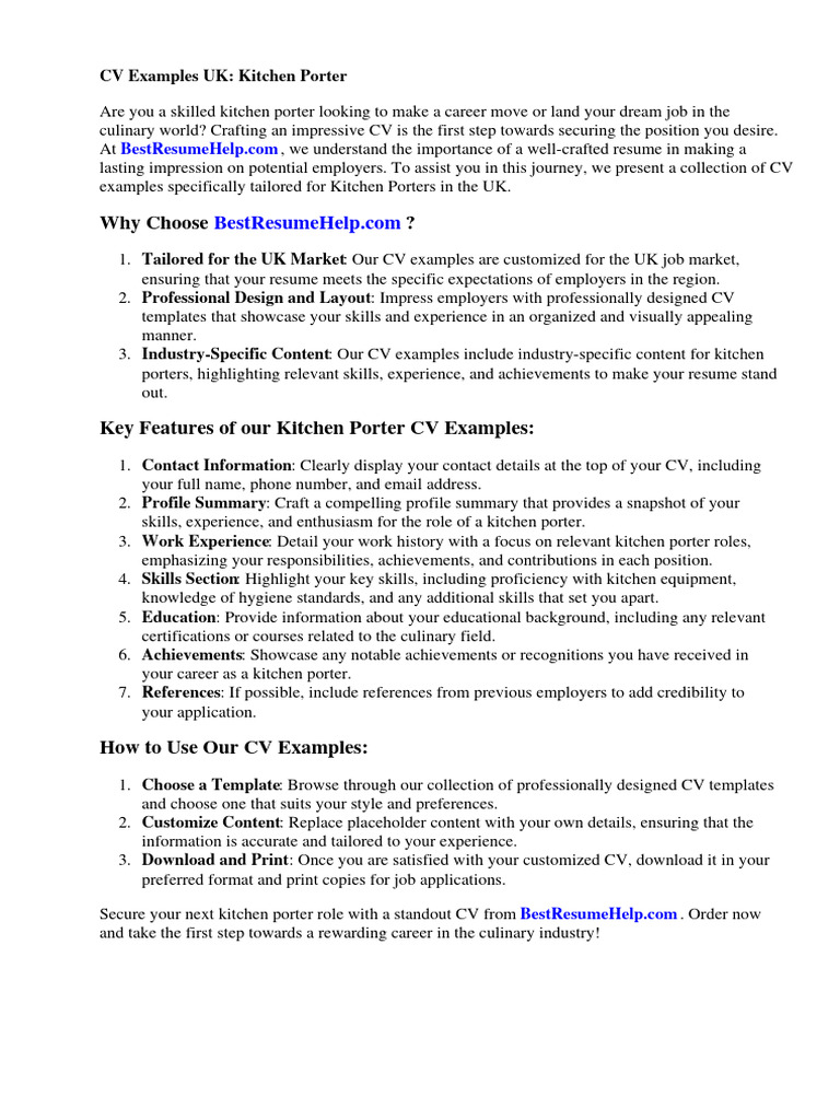 CV Examples Uk Kitchen Porter | PDF | Http Cookie | Résumé