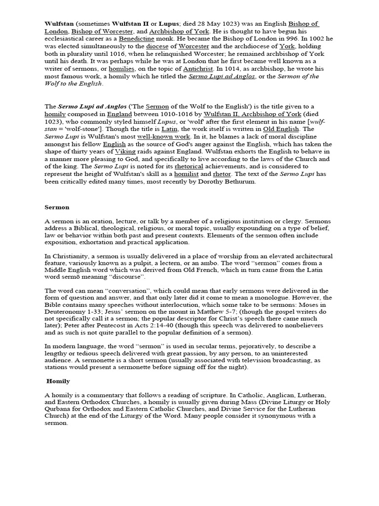 Wulfstan | PDF | Sermon | Christian Worship And Liturgy