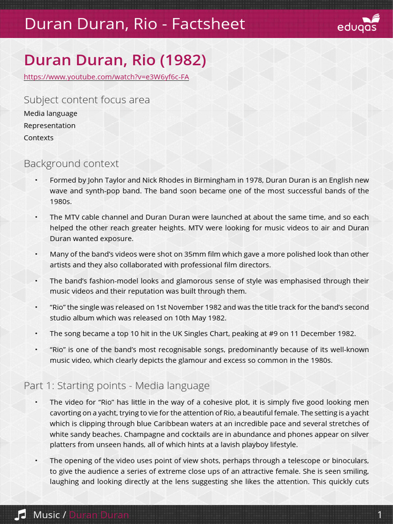 1f Duran Duran Rio Factsheet | PDF