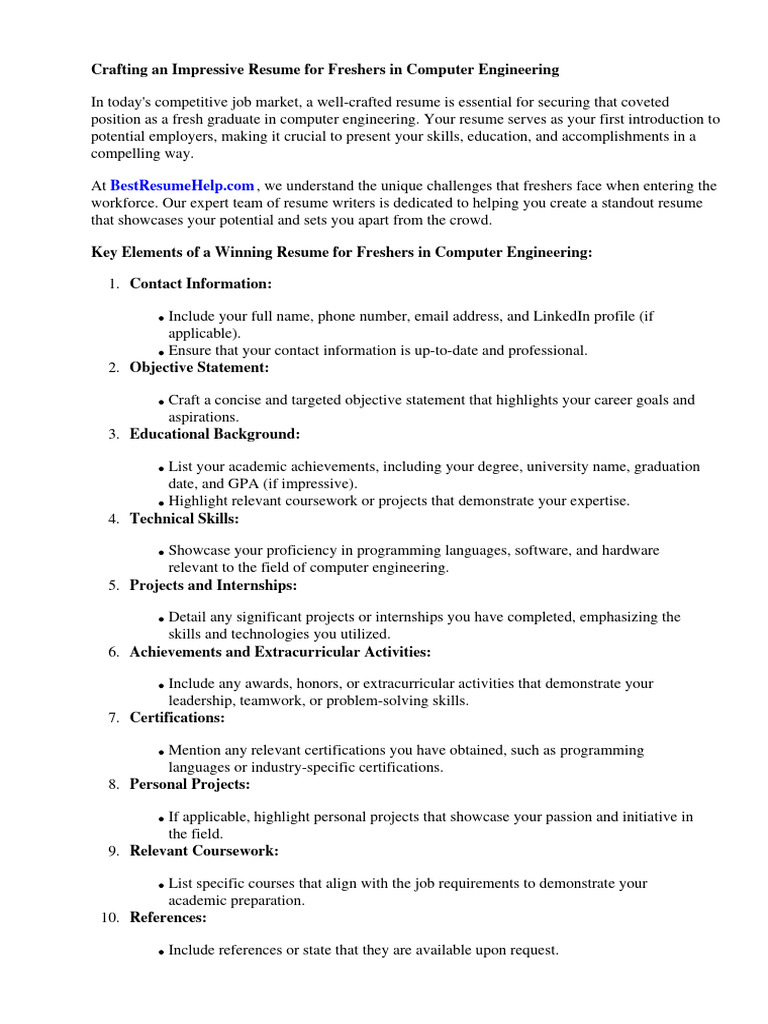 Resume For Freshers Computer Engineers Pdf Résumé Engineer