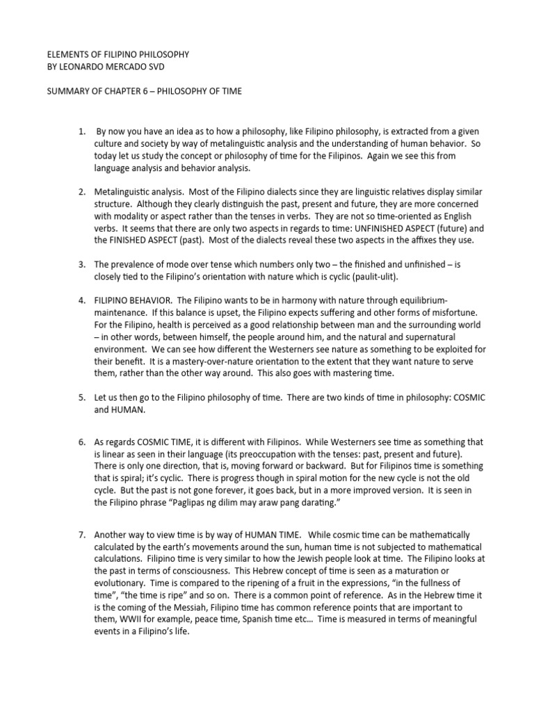 Elements of Filipino Philosophy Chapter 6 Summary | PDF | Time ...
