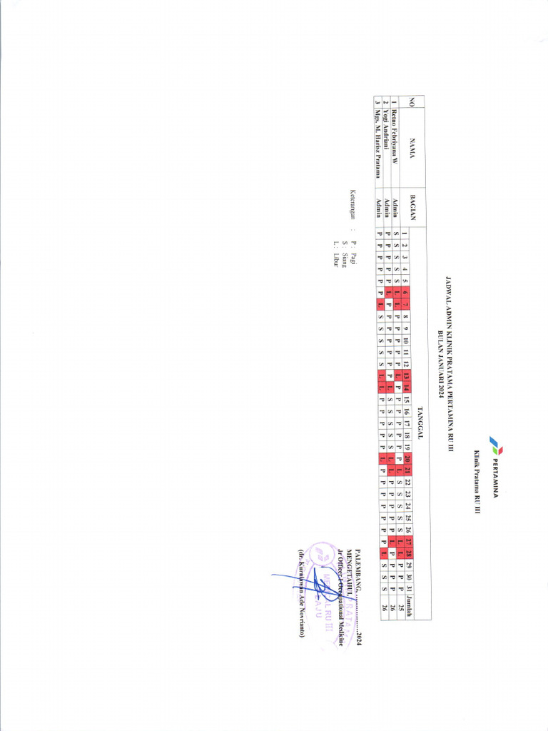 Jadwal Admin Januari 2024 | PDF
