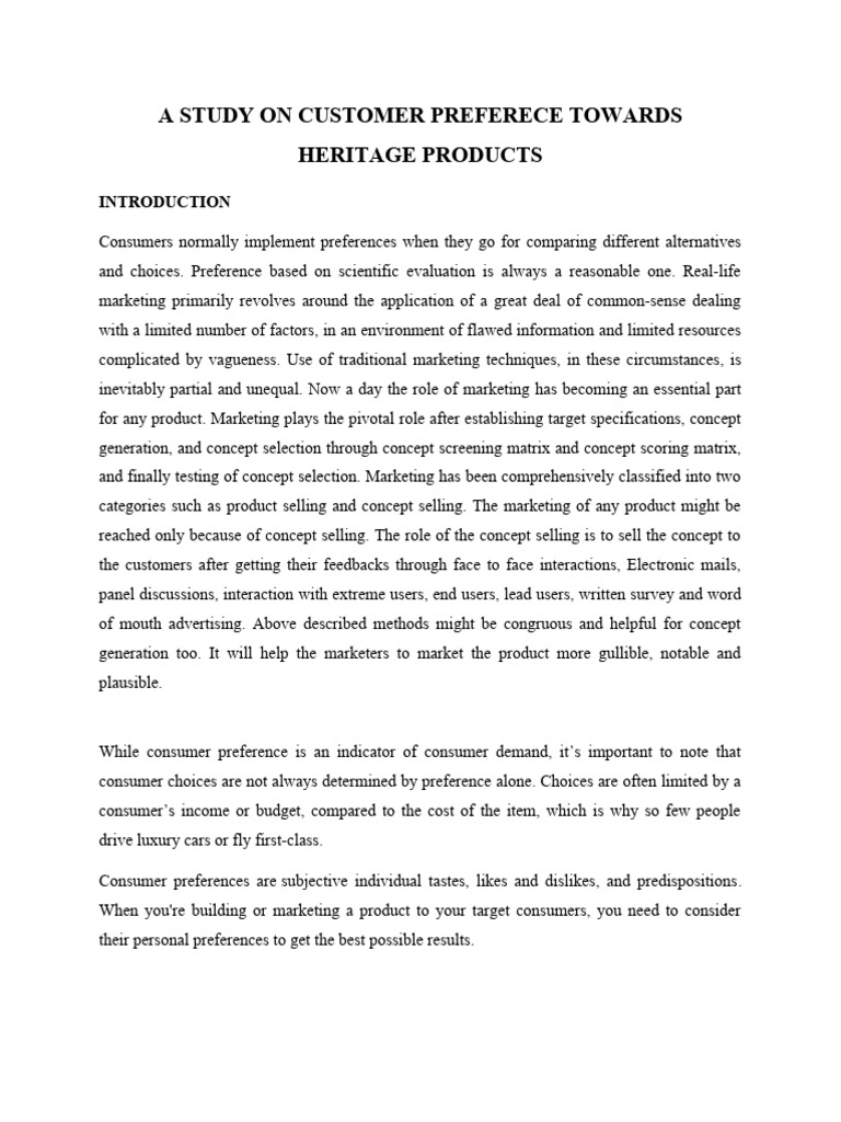 A Study On Customer Preference Towards Heritage Foods | PDF