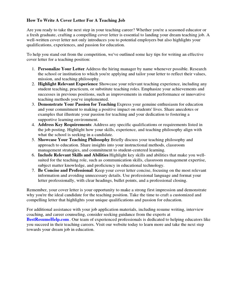 How To Write A Cover Letter For A Teaching Job | PDF | Résumé | Teachers