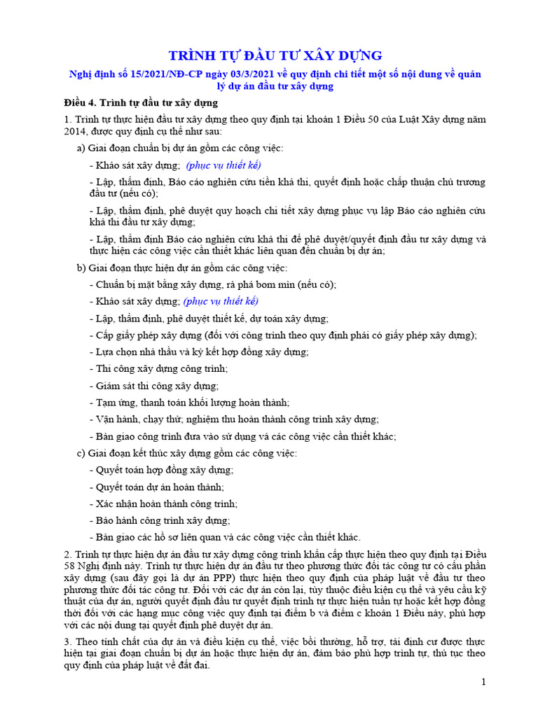 Tom Tat Trinh Tu Cac Buoc Thuc Hien Dau Tu Du An - Bo Sung, Dieu Chinh | PDF