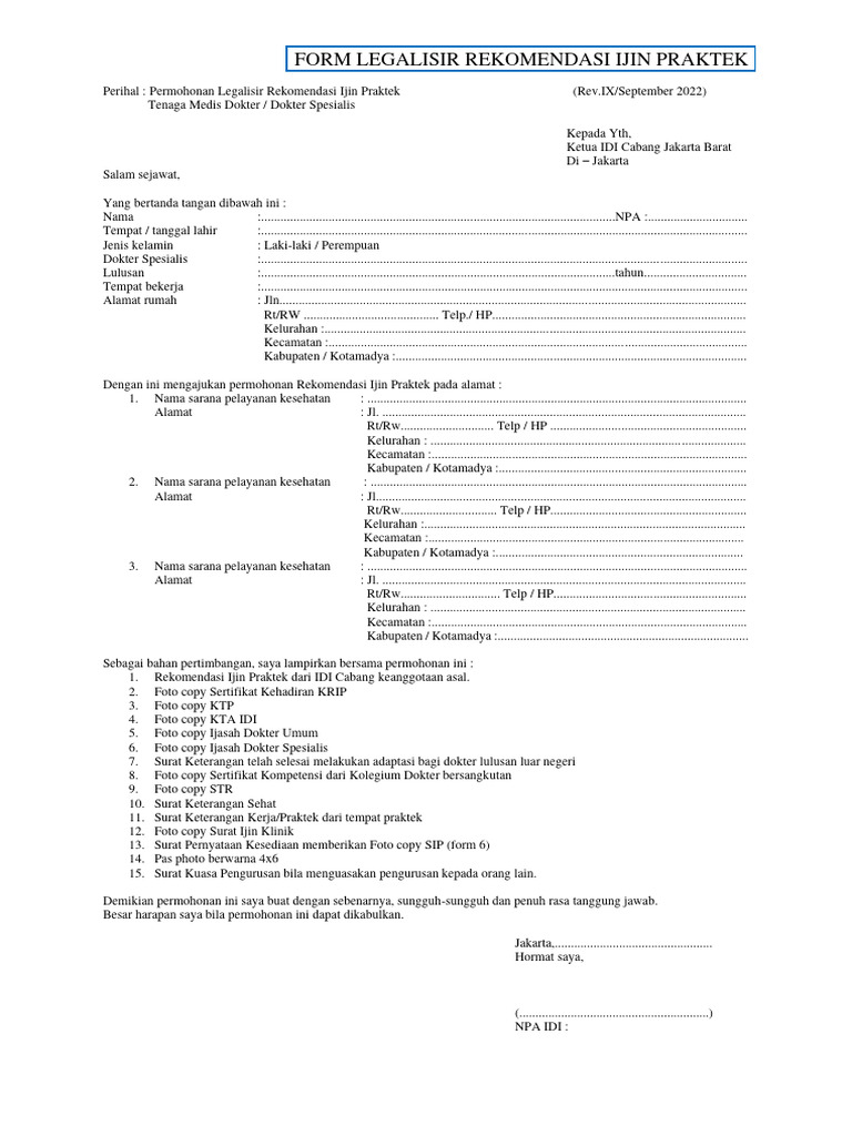 Form Legalisir Rekomendasi IDI | PDF Form Legalisir Rekomendasi IDI | PDF