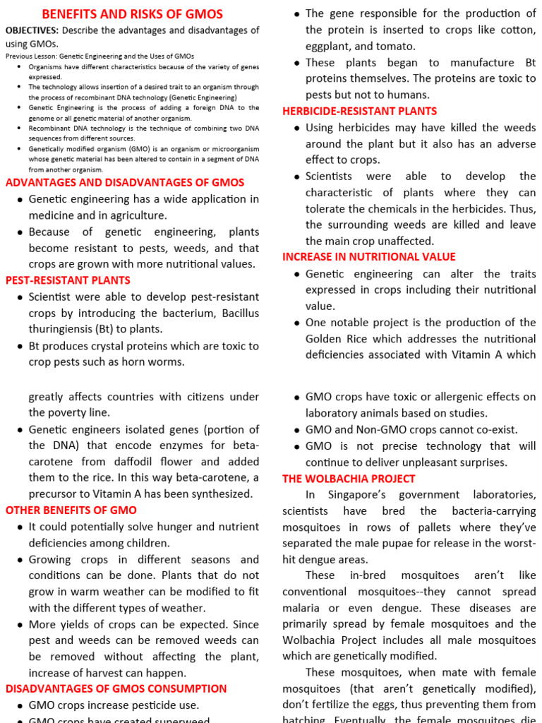 Benefits of Gmo | PDF | Genetically Modified Organism | Genetic Engineering