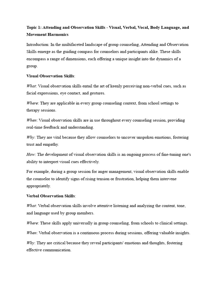 Group Process Skills | PDF | Psychotherapy | Body Language