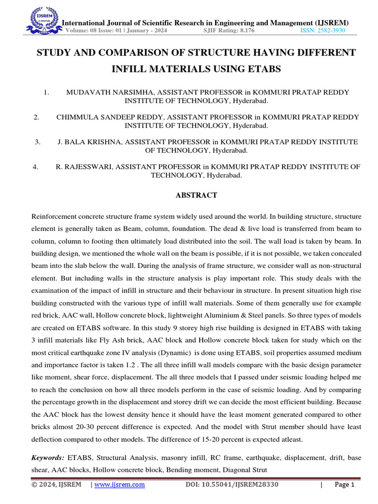 Study and Comparison of Structure Having Different Infill Materials Using ETABS | PDF | Masonry ...