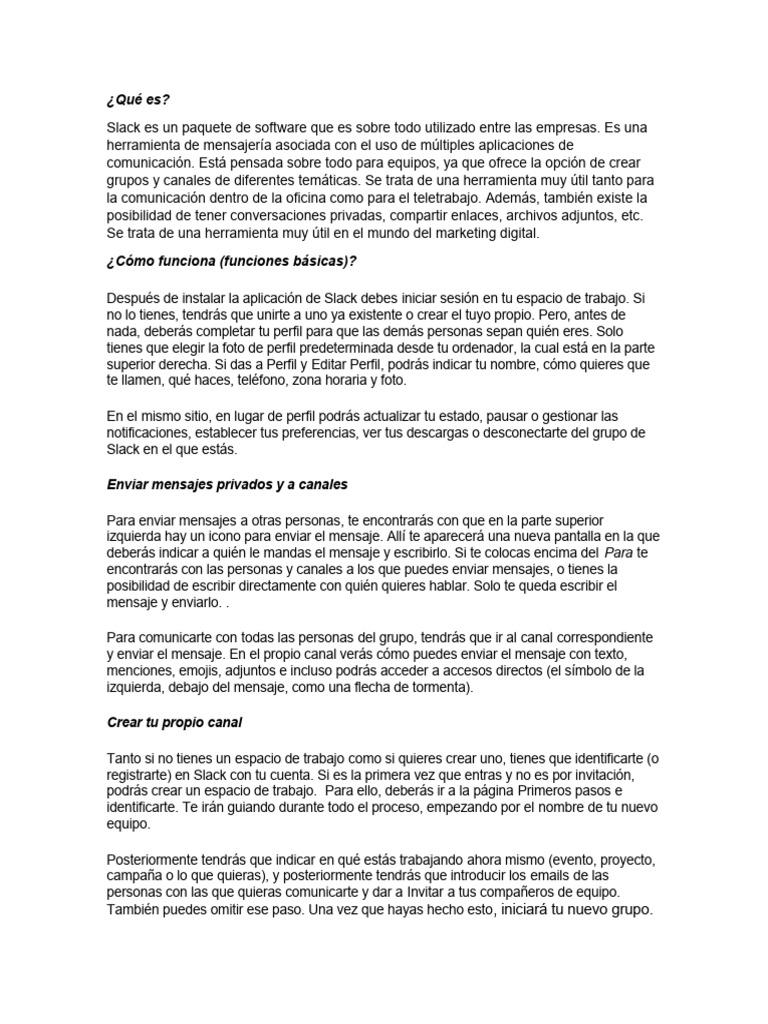 Slack: Guía Completa y Funciones Clave | PDF | Chat en linea ...