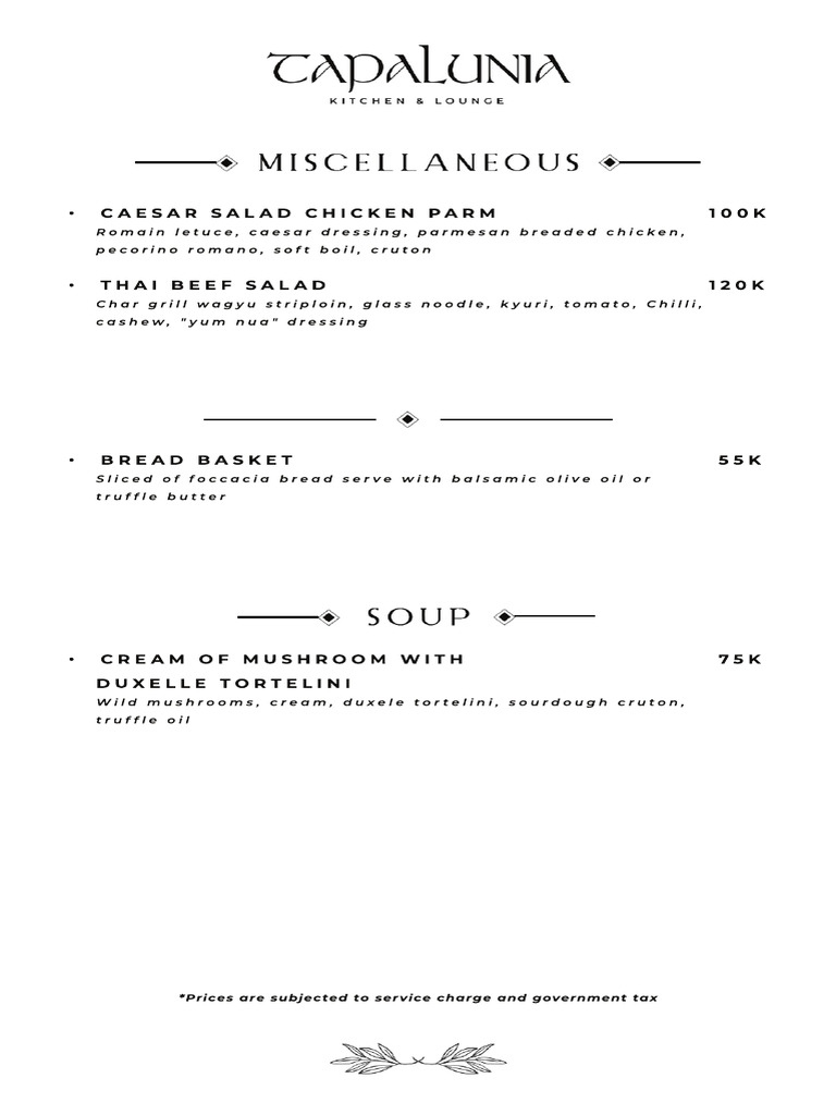 Food Menu Tapalunia | PDF | Cooking | Foods
