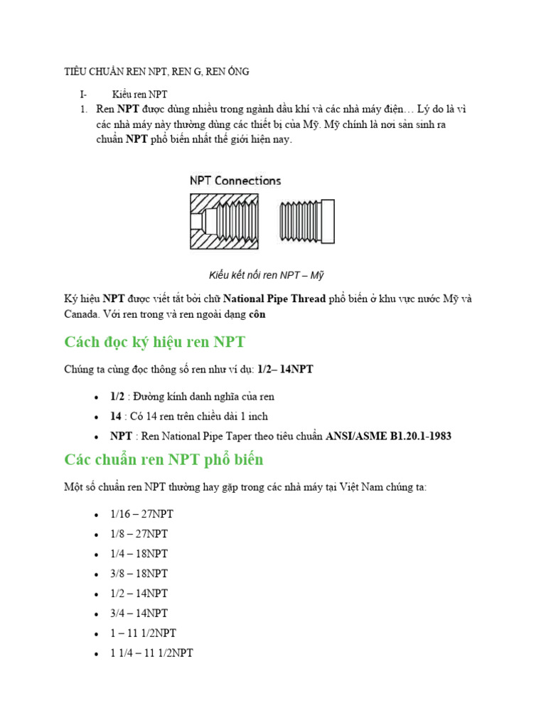 TIÊU CHUẨN REN NPT | PDF