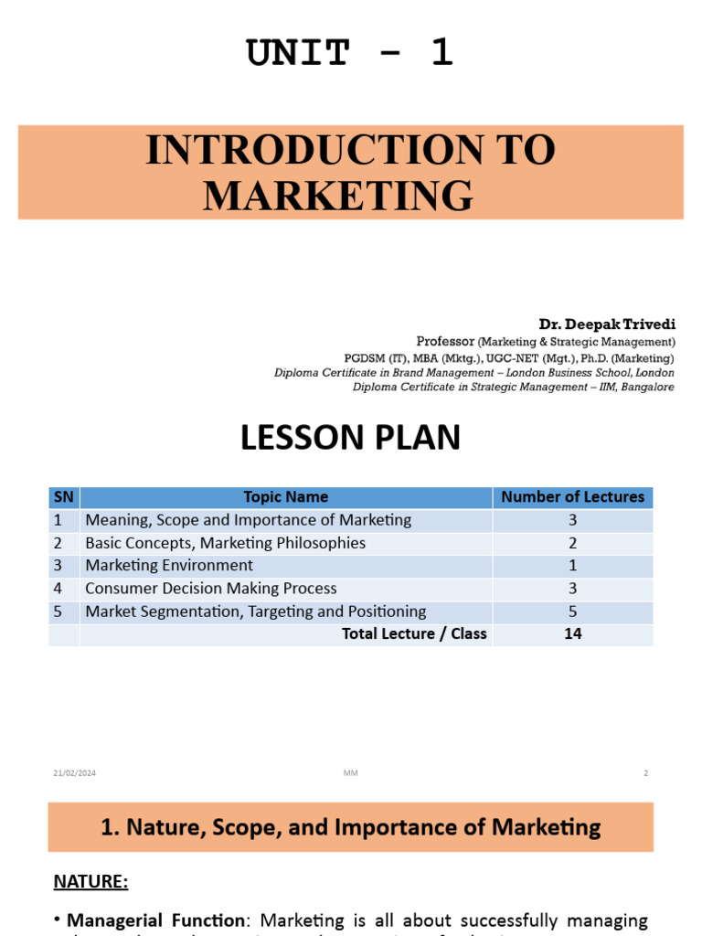 Unit - 1 (Introduction To Marketing) | PDF | Marketing | Market ...